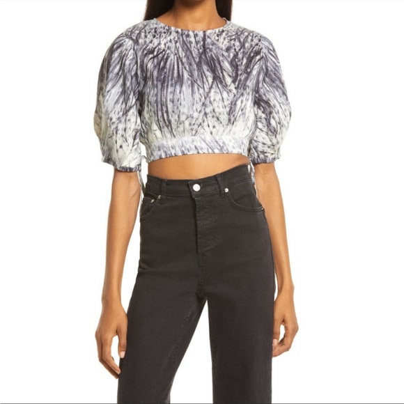 All Saints | Tops | Nwt All Saints Grey Feather Print Asta Pembury Crop ...